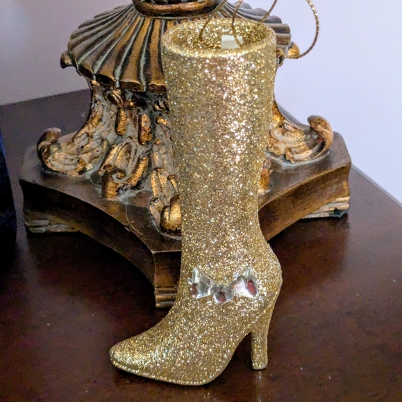 Accents | Stunning Glittery Gold Ladies Boot With Rhinestones Hanging ...